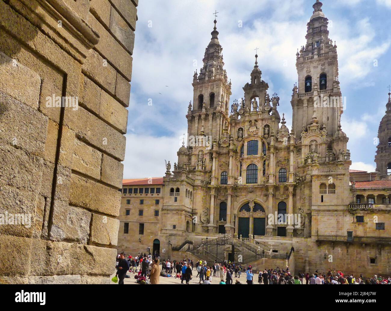 Pilgrims end their journey to Cathedral of Santiago de Compostela and ...