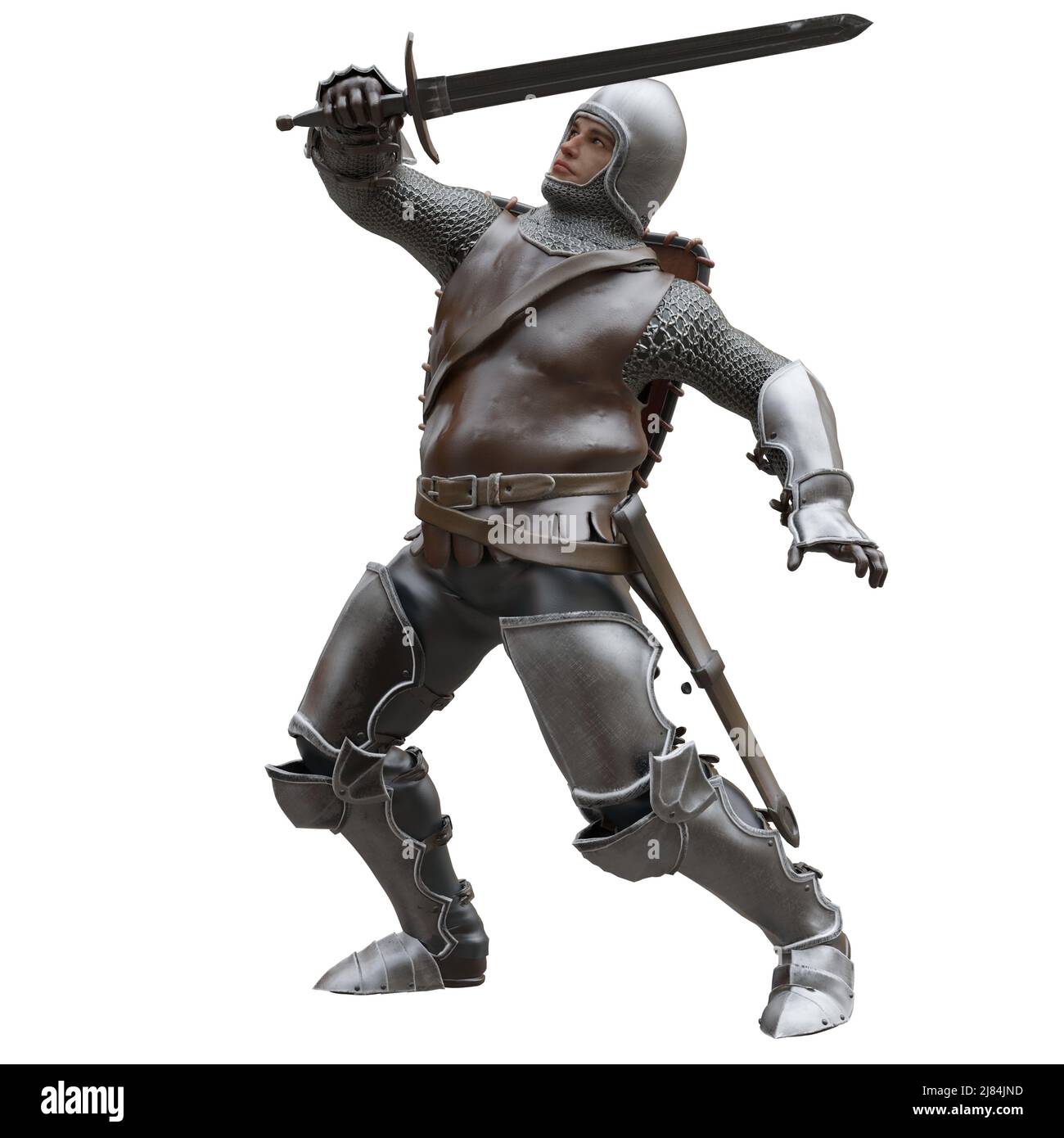 3D illustration medieval knight in armor isolated white background ...