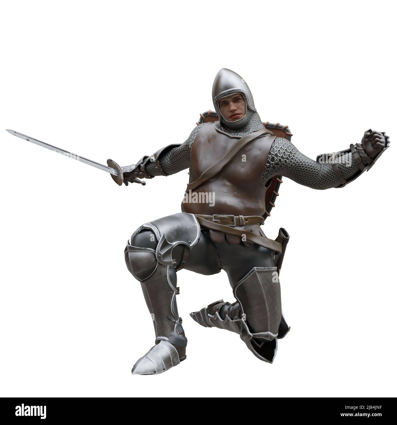 3D illustration medieval knight in armor isolated white background ...