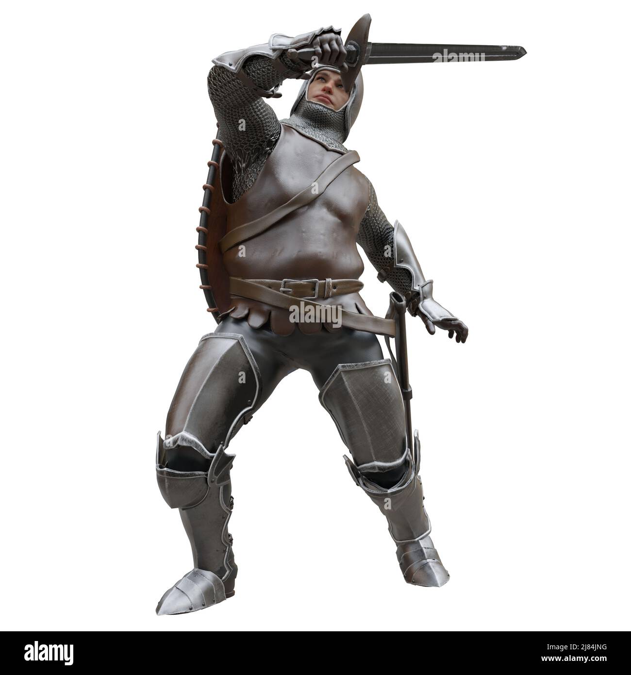 3D illustration medieval knight in armor isolated white background ...