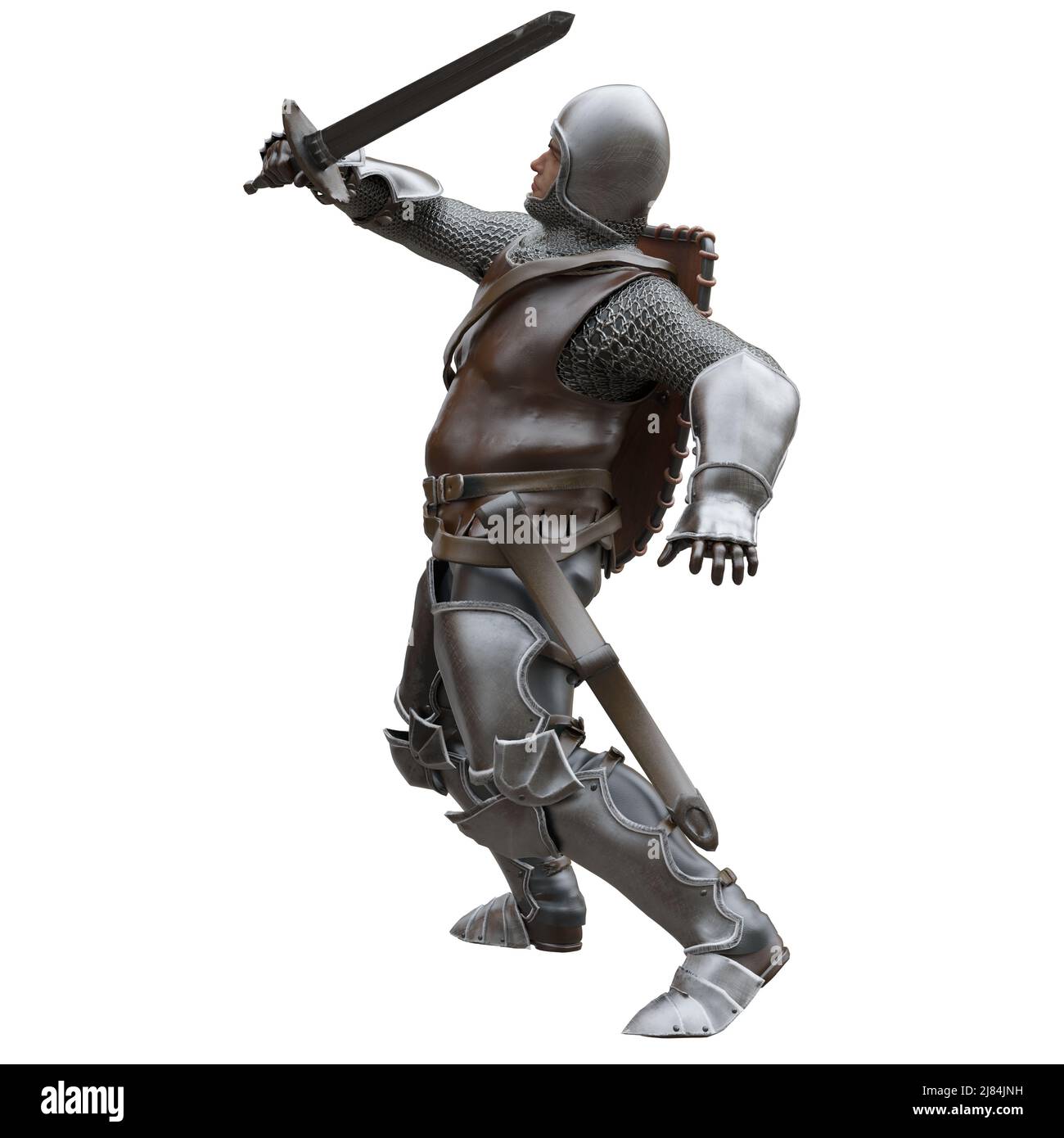 3D illustration medieval knight in armor isolated white background ...