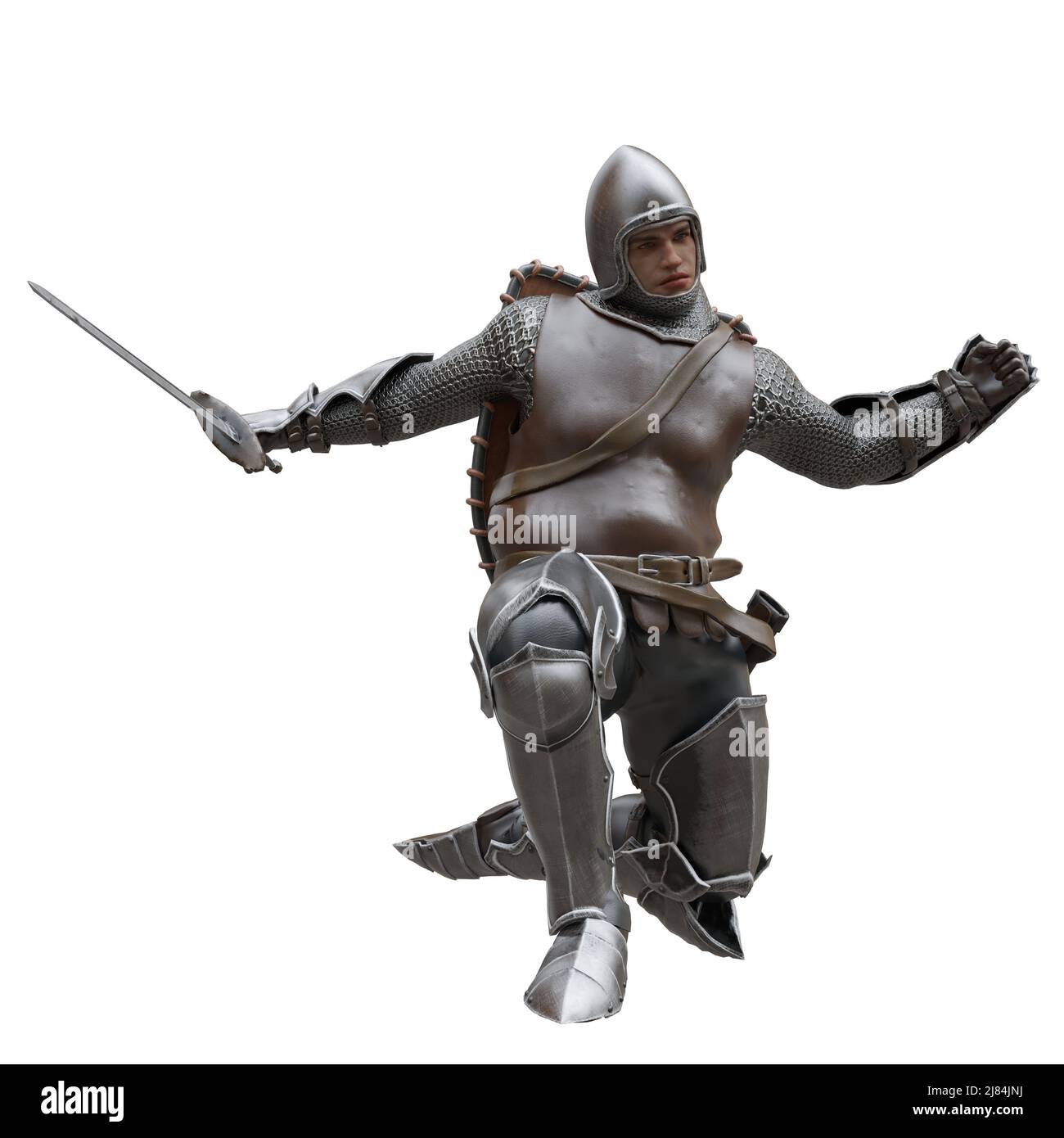 3D illustration medieval knight in armor isolated white background ...