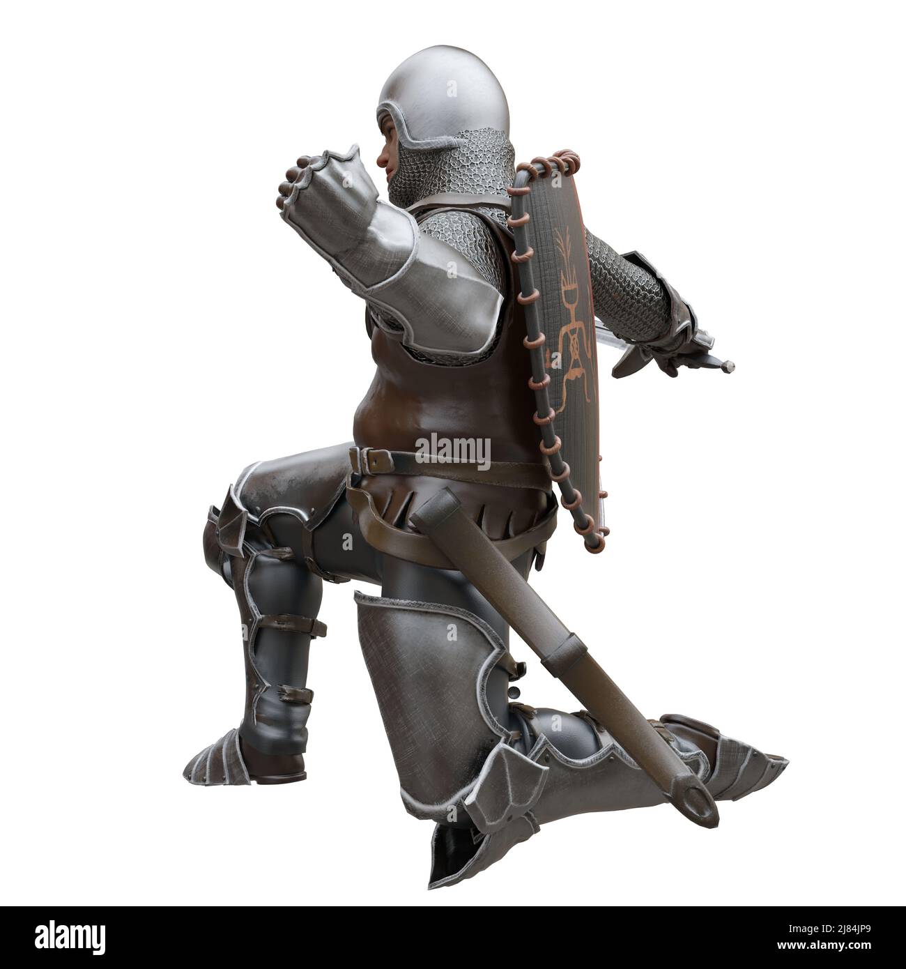 3D illustration medieval knight in armor isolated white background ...