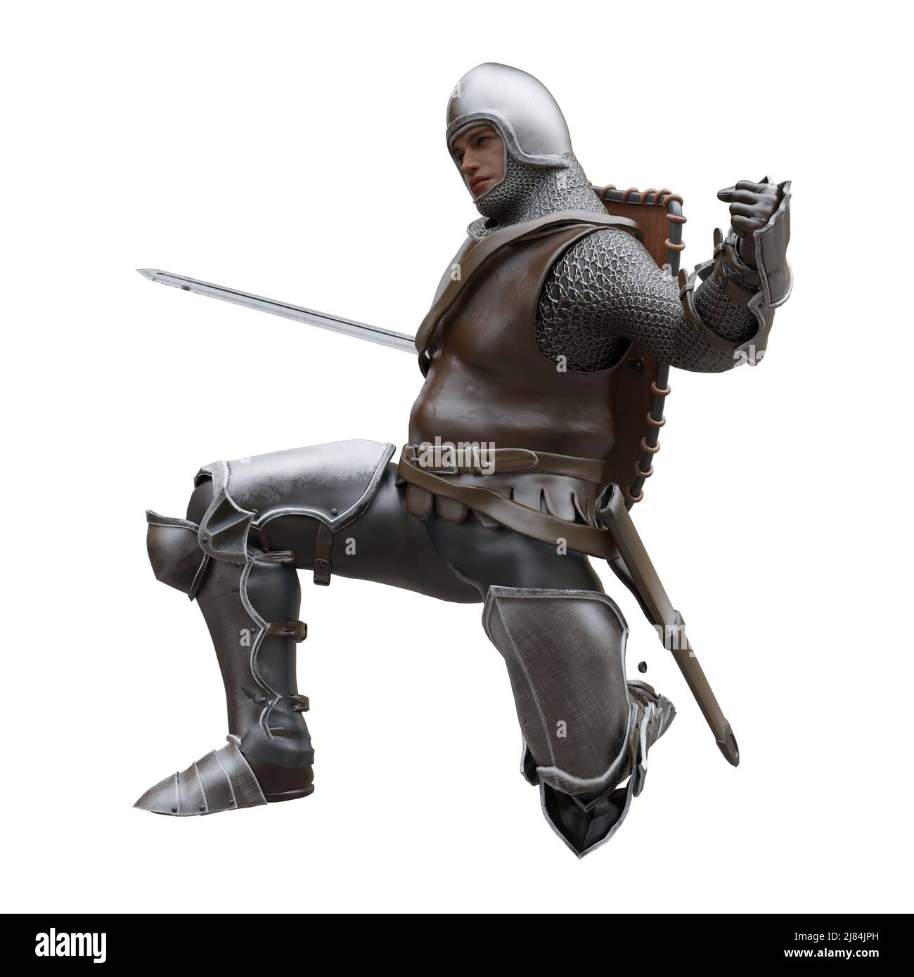 3D illustration medieval knight in armor isolated white background ...