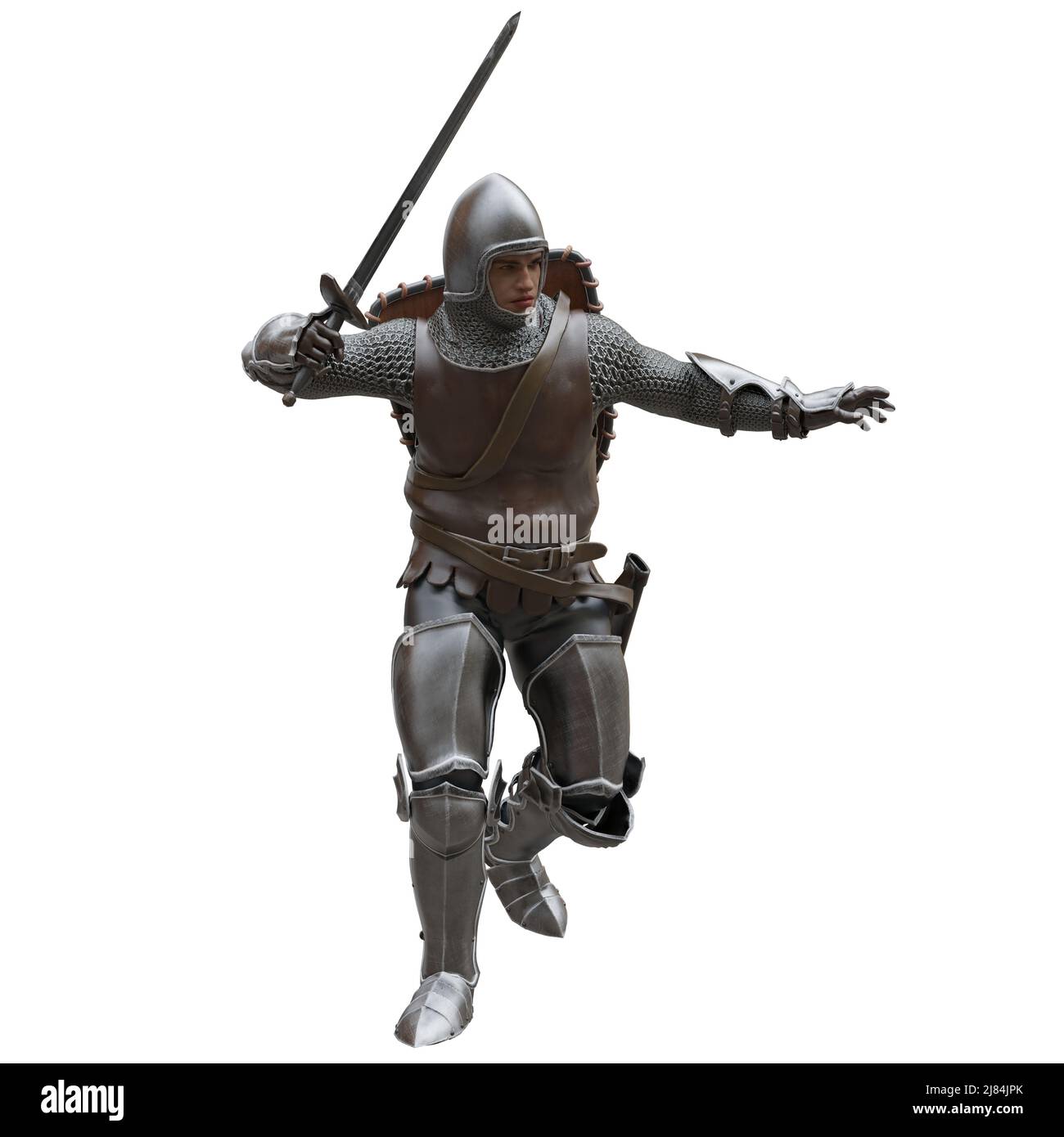 3D illustration medieval knight in armor isolated white background ...