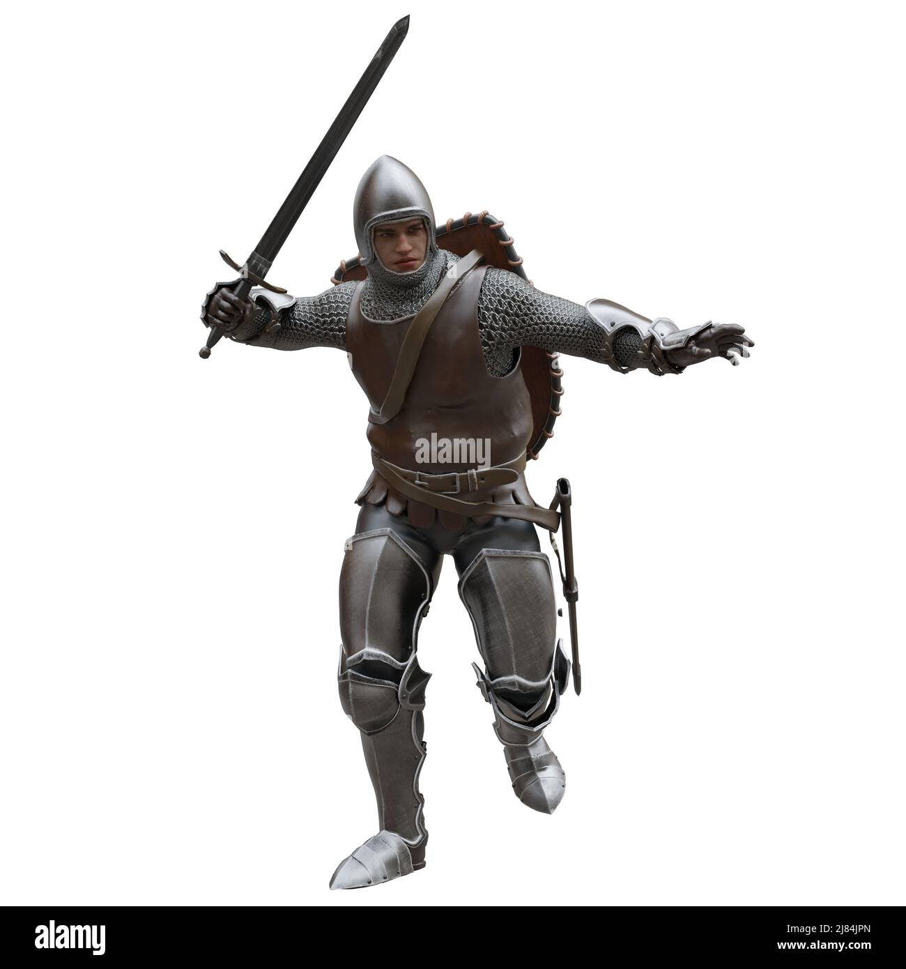 3D illustration medieval knight in armor isolated white background ...