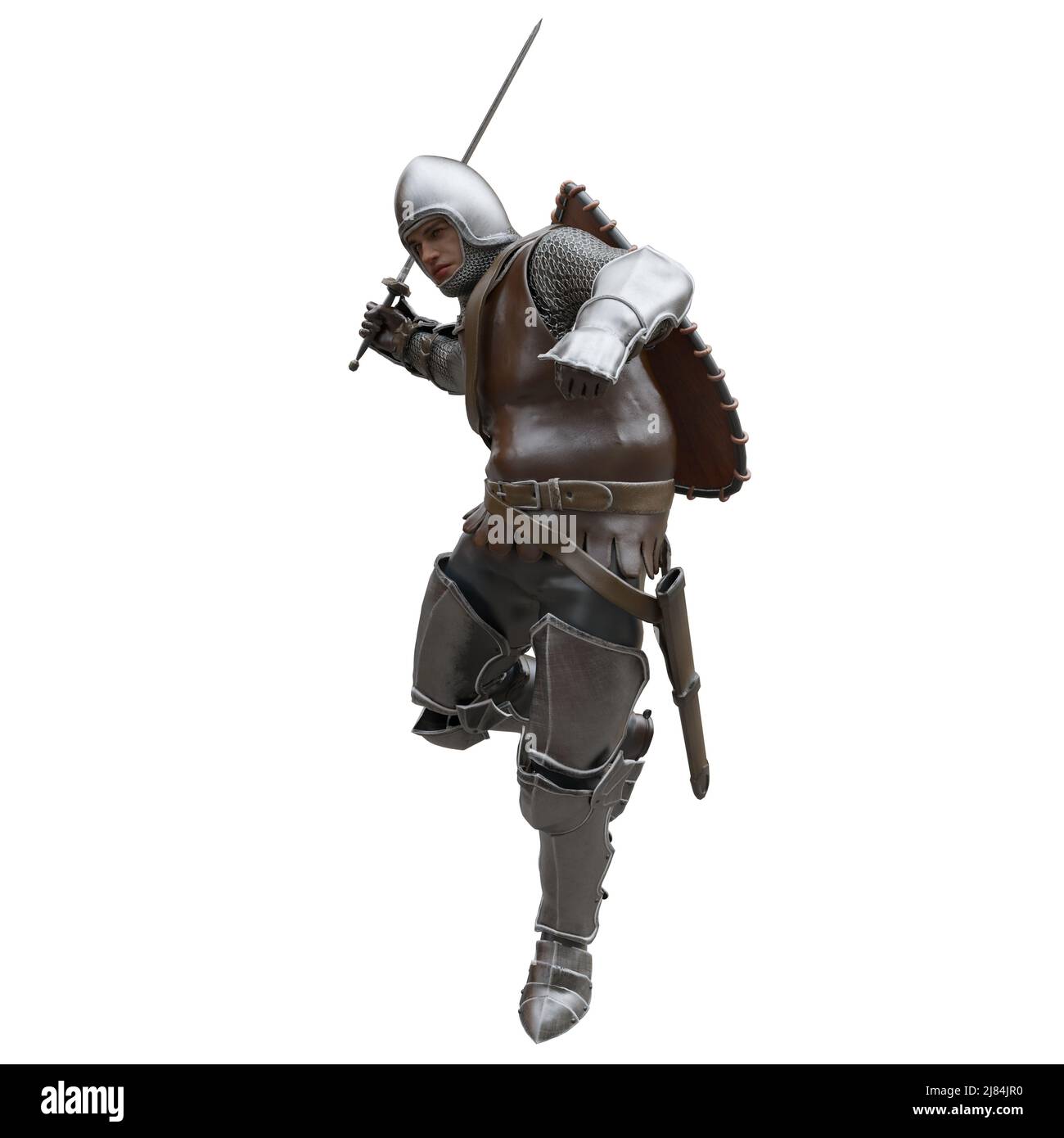 3D illustration medieval knight in armor isolated white background ...