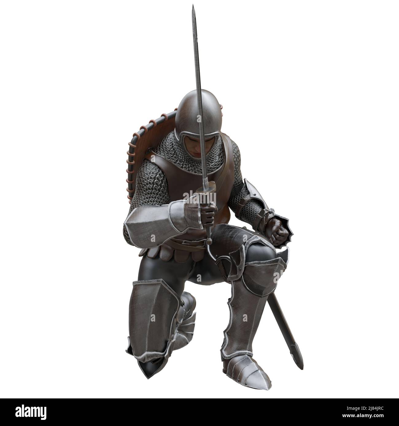 3D illustration medieval knight in armor isolated white background ...