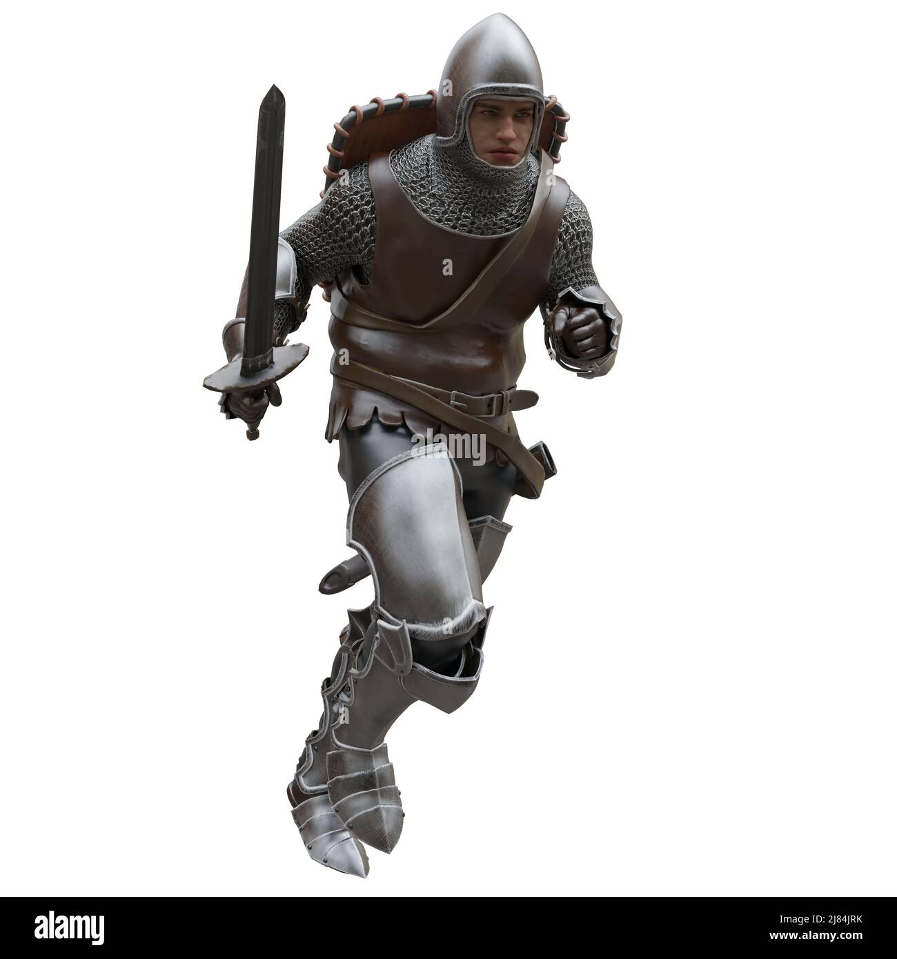 3D illustration medieval knight in armor isolated white background ...