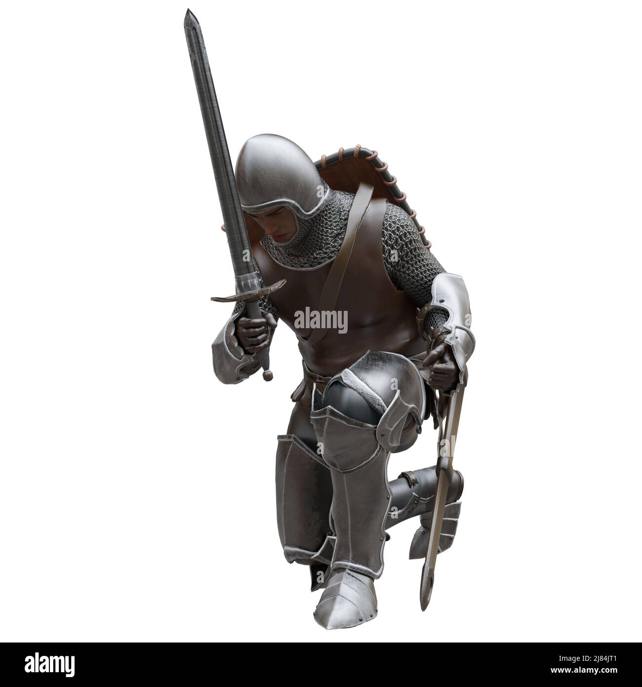 3D illustration medieval knight in armor isolated white background ...