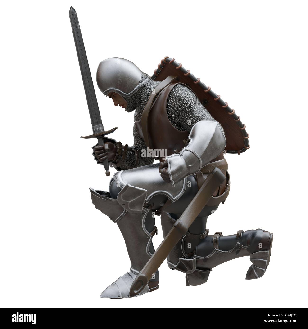 3D illustration medieval knight in armor isolated white background ...