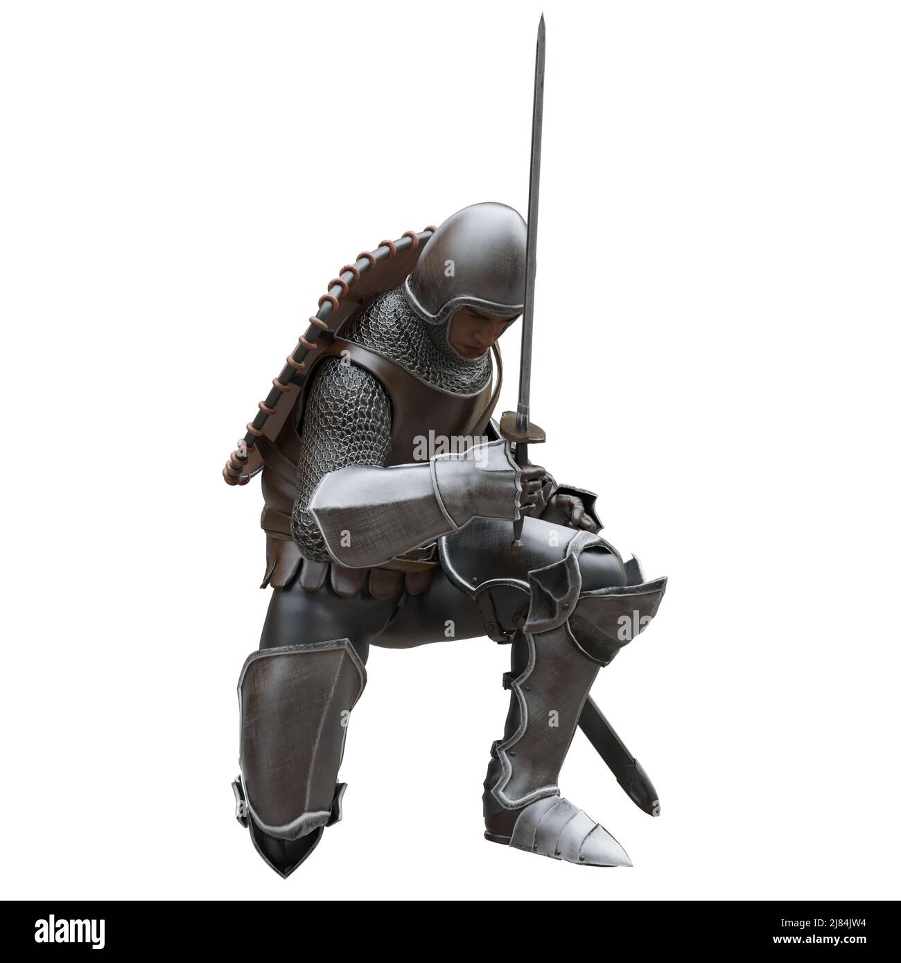 3D illustration medieval knight in armor isolated white background ...