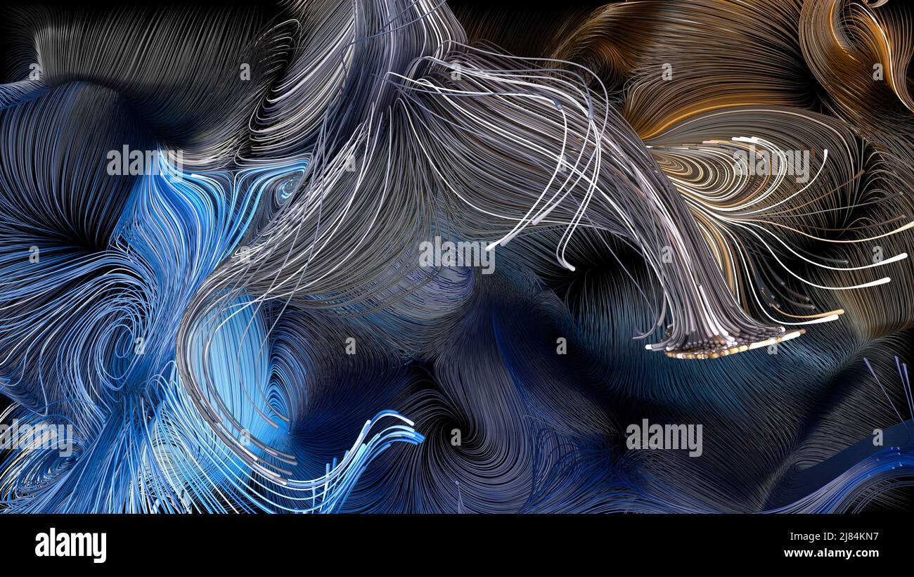 Beautiful abstract wires on a black background. Modern technological background. An element of ...