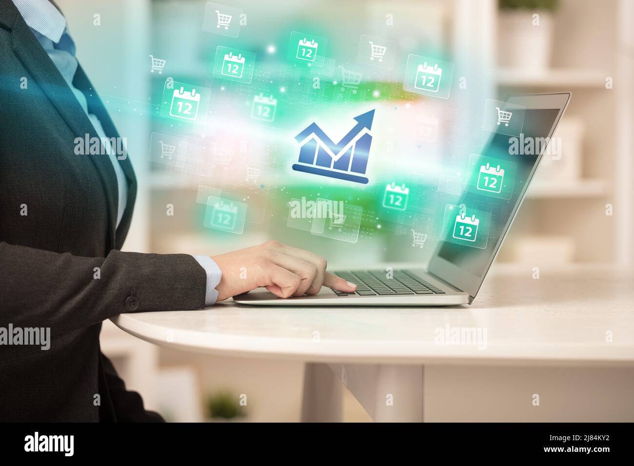 Businessman working on laptop with new business Stock Photo - Alamy