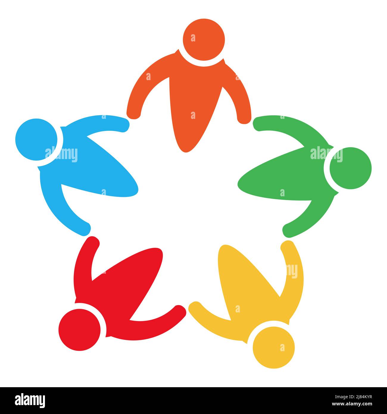 Group of five people in a circle.Teamwork meeting.people are meeting in ...