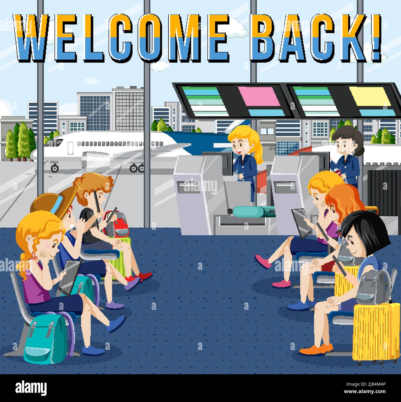 People cartoon characters in the airport illustration Stock Vector ...