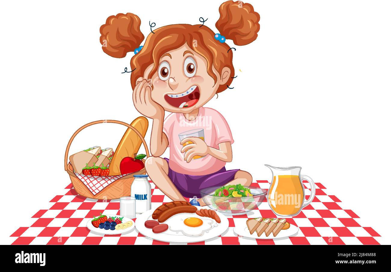 A girl having picnic cartoon illustration Stock Vector Image & Art - Alamy