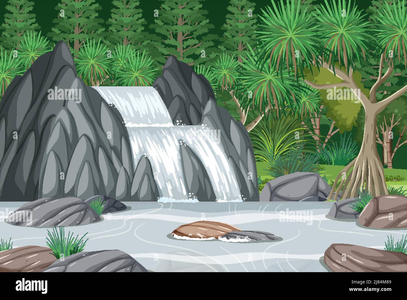 Waterfall in jungle background illustration Stock Vector Image & Art ...