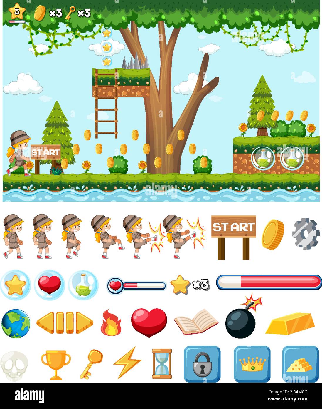 Platform game background template with items illustration Stock Vector ...