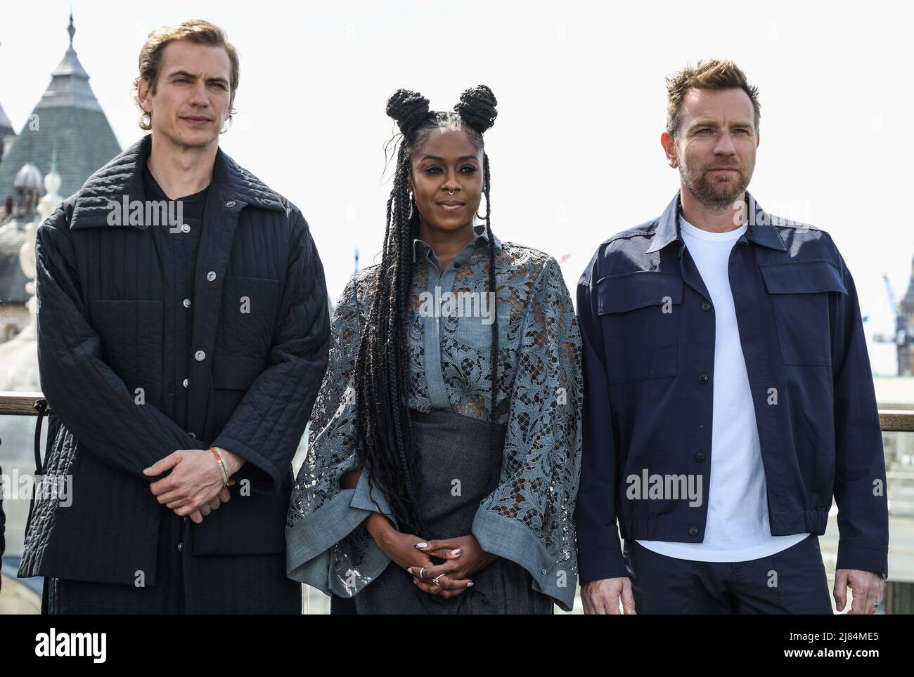 London, UK. 12th May, 2022. (L-R) Hayden Christensen, Moses Ingram and ...