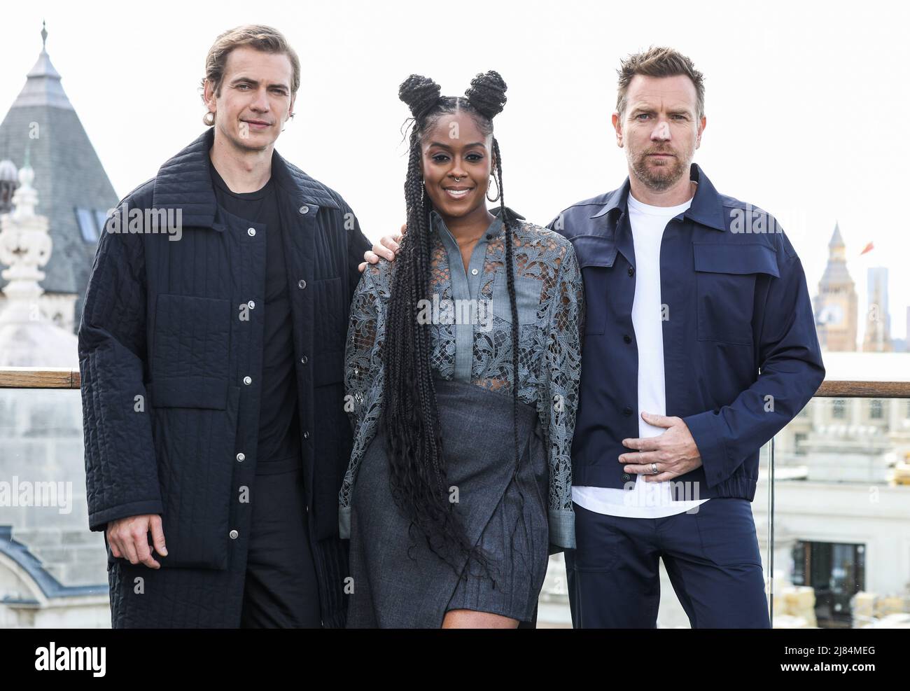 London, UK. 12th May, 2022. (L-R) Moses Ingram, Hayden Christensen, and ...