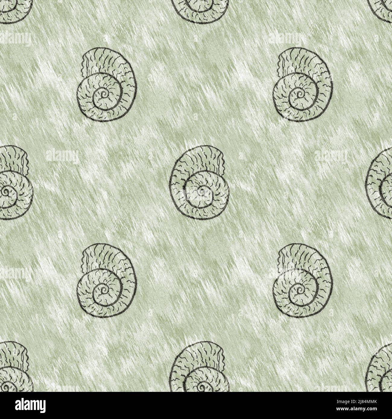 Green hand drawn ammonite fossil seamless pattern. Gender Neutral ...