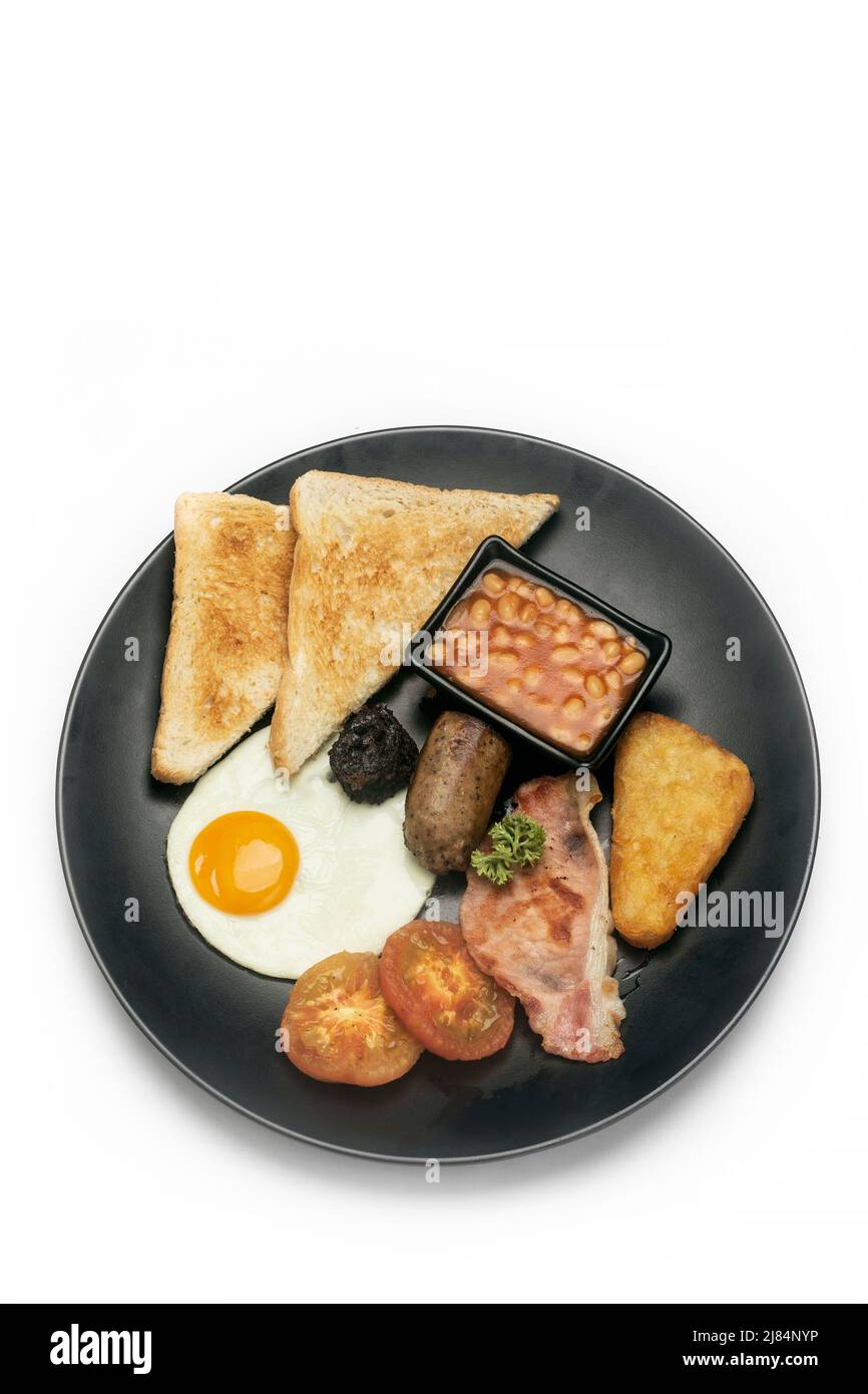 traditional english full breakfast food plate on white background Stock ...