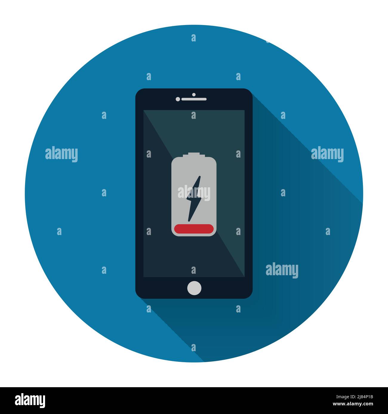 mobile phone.Smartphone with red charging battery icon on screen with ...