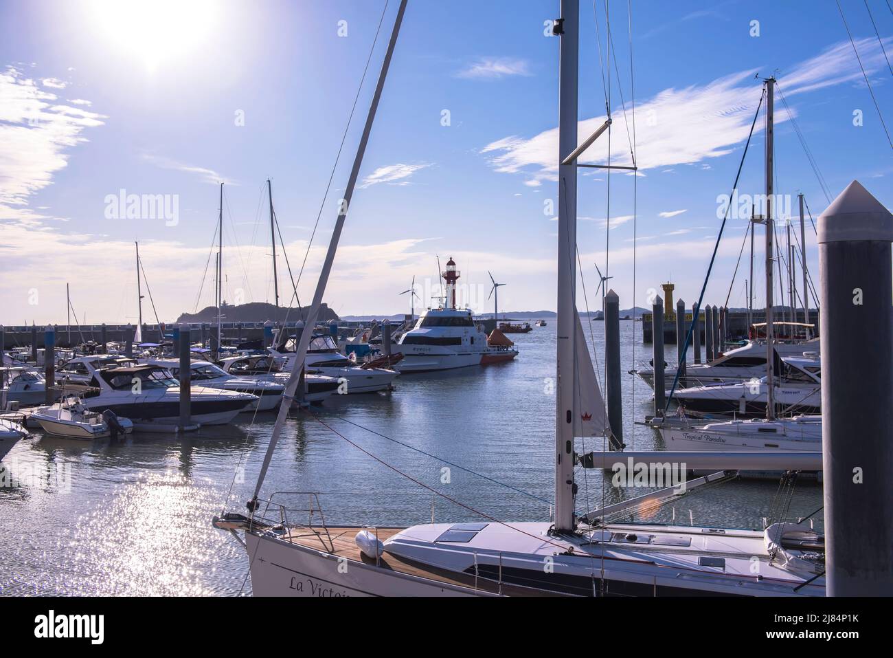 The wonderful and colorful port at sunset time Stock Photo - Alamy