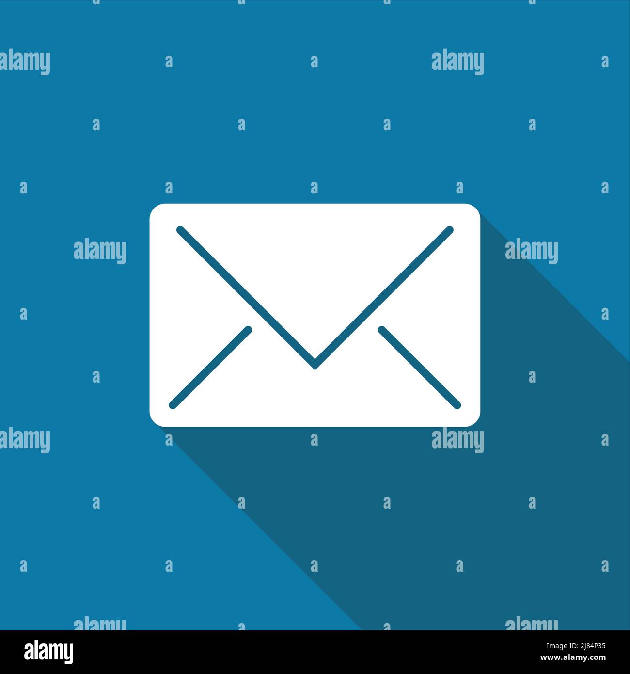 Mail icon with long shadow black on white background,Simple design ...