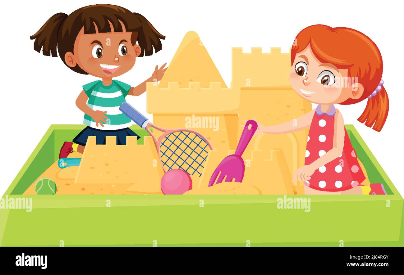 Children playing in the sand pit illustration Stock Vector Image & Art ...