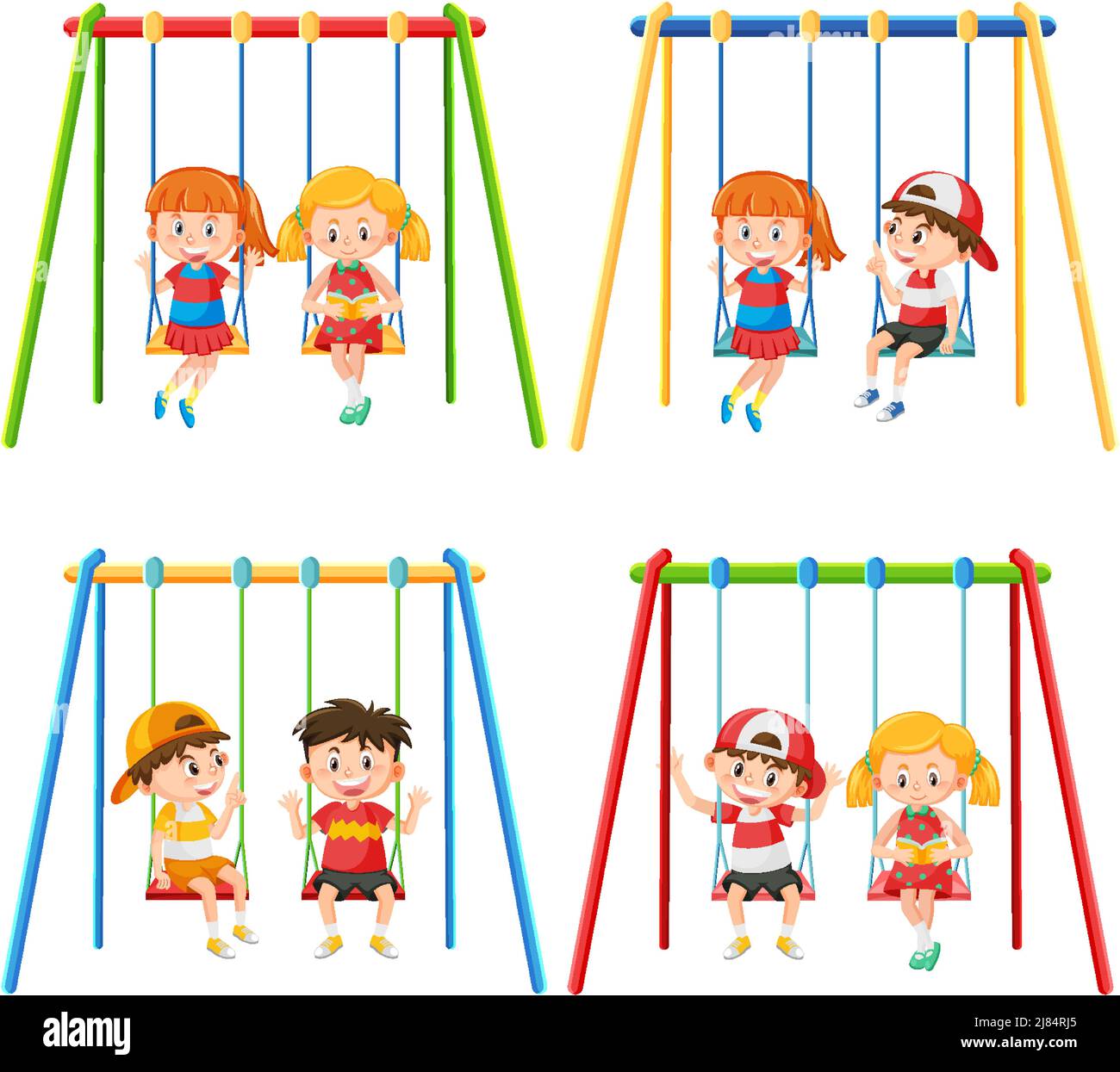 Kid on swing set playground on white background illustration Stock ...