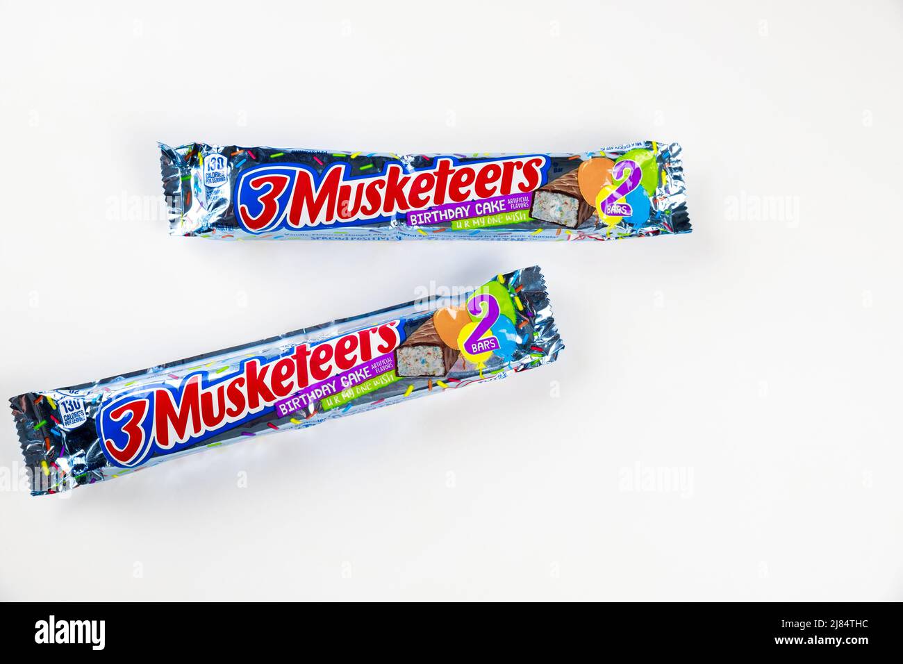 Top view of 3 Musketeers milk chocolate bar with nougat isolated on a ...