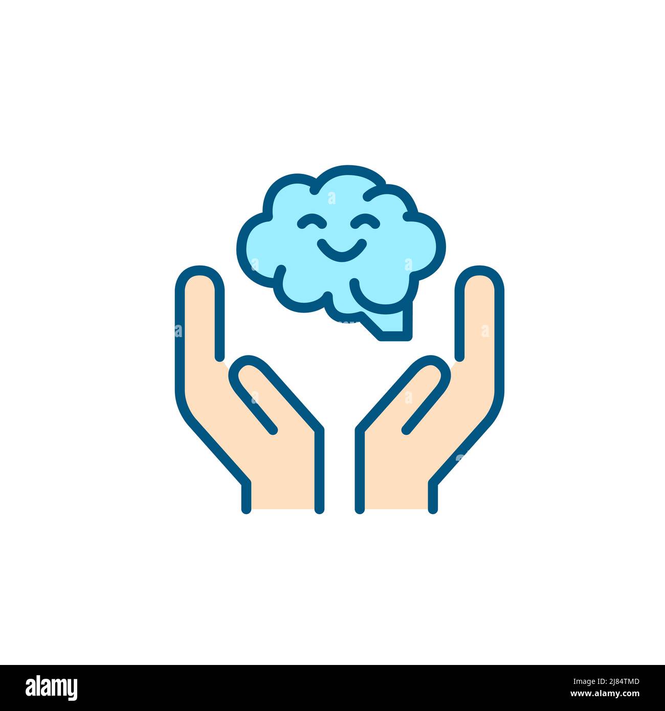 Happy brain in hands. Mental health. Pixel perfect, editable stroke ...