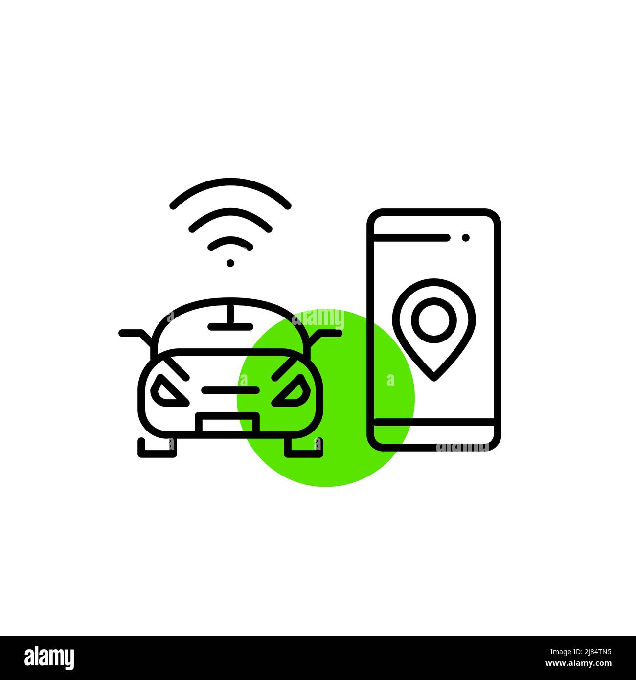 Smart self-driving car icon. Smartphone with map pointer and car with ...