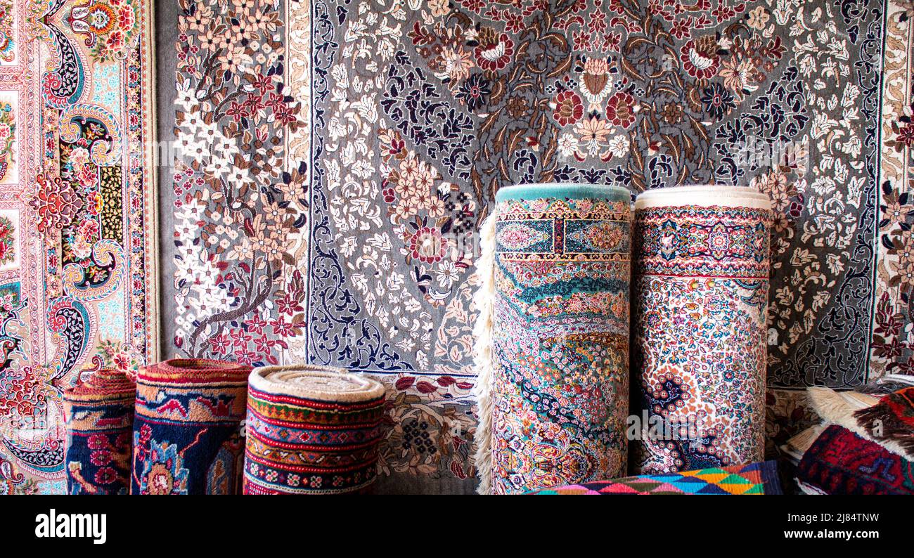 Persian rugs in various colors Stock Photo - Alamy