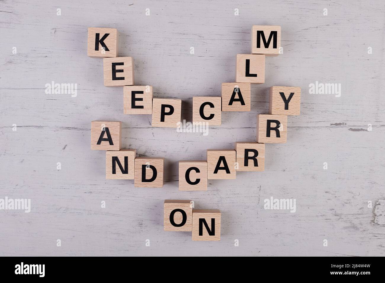 wooden blocks building the word KEEP CALM AND CARRY ON Stock Photo - Alamy