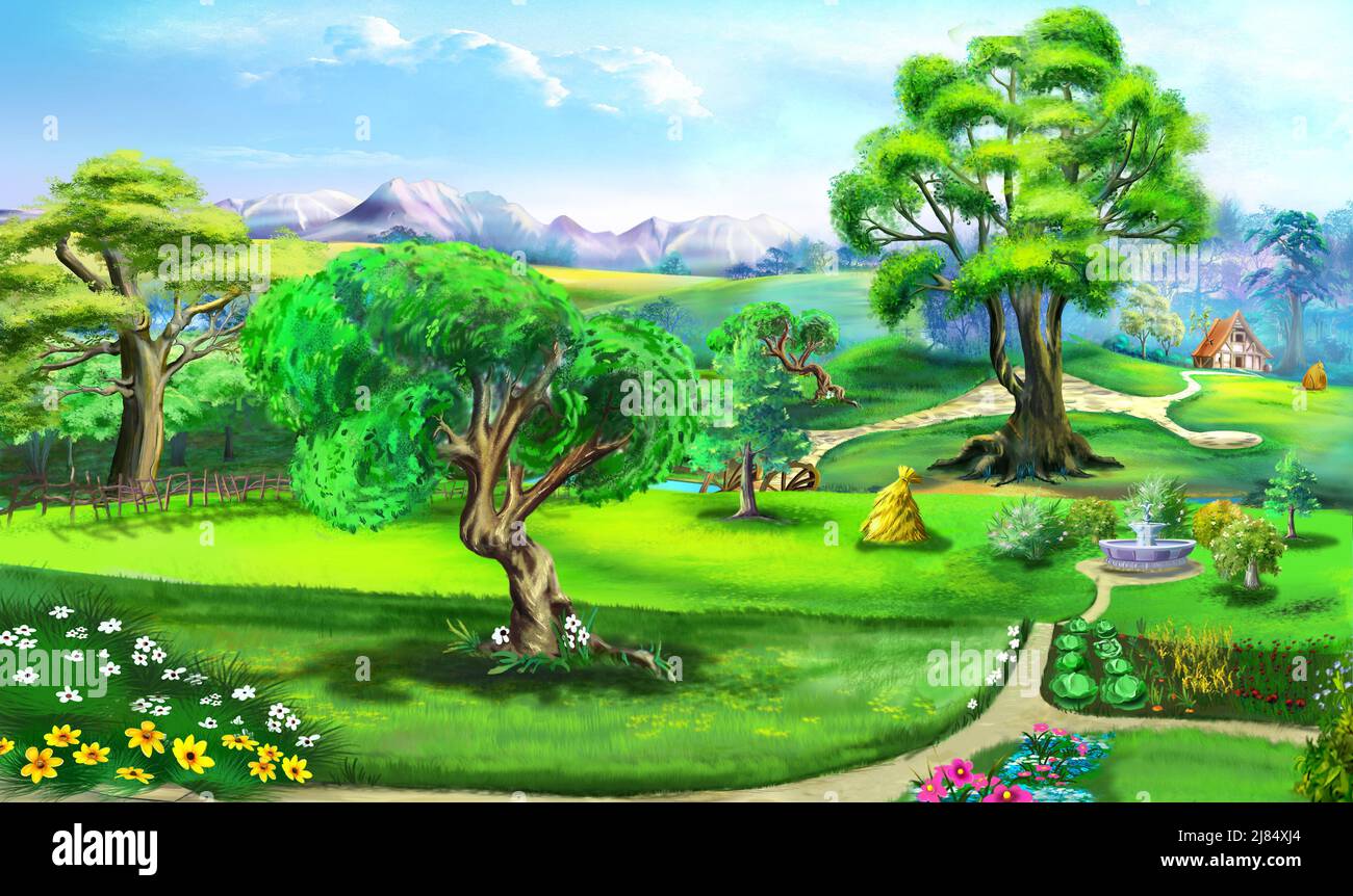 Residential landscape design of the backyard of a country house ...