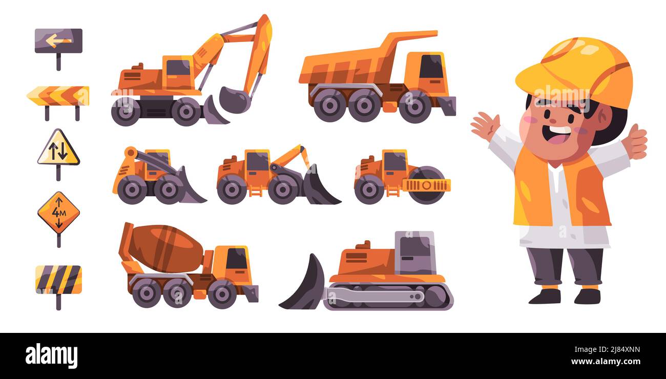 Profession boy cartoon bulldozer loader shovel builder construction ...