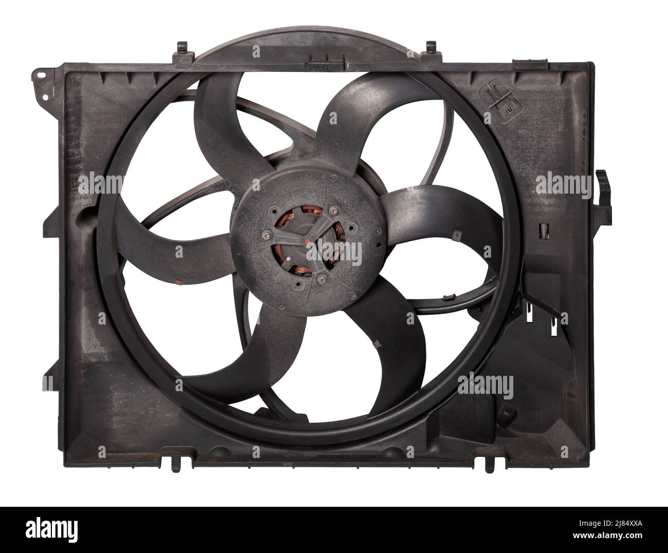 Car cooling fan with plastic blades radiator fan on white background ...
