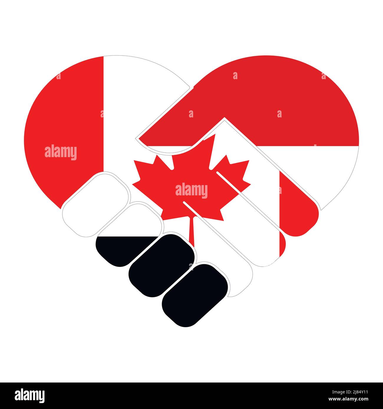 Handshake symbol in the colors of the national flags of Canada and ...