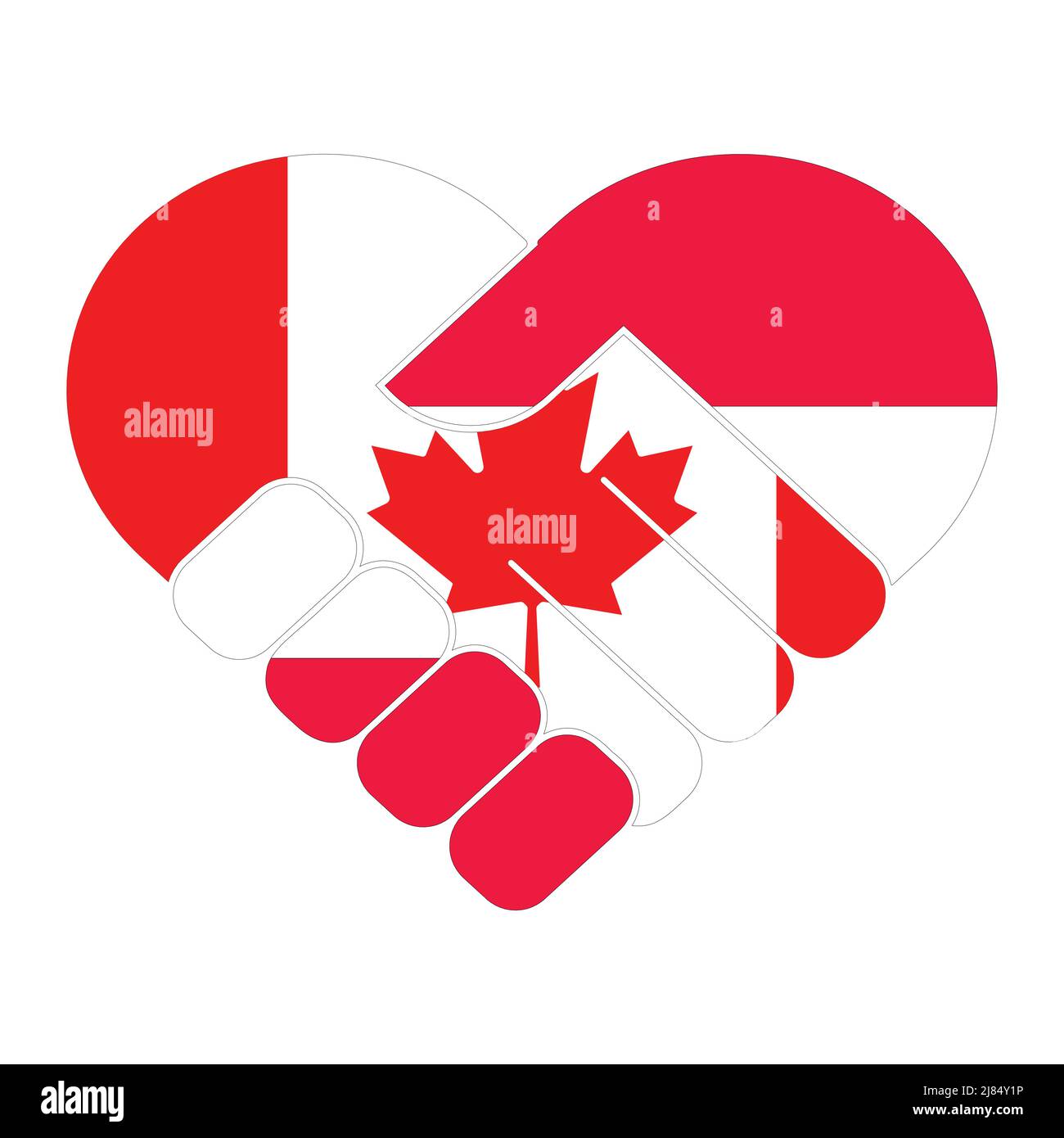 Handshake symbol in the colors of the national flags of Canada and ...