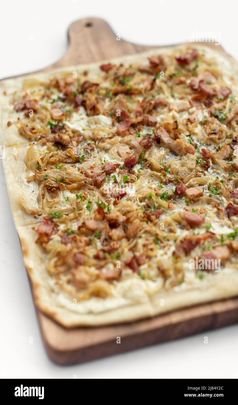 Flammkuchen tarte flambee traditional german alsace specialty pizza ...