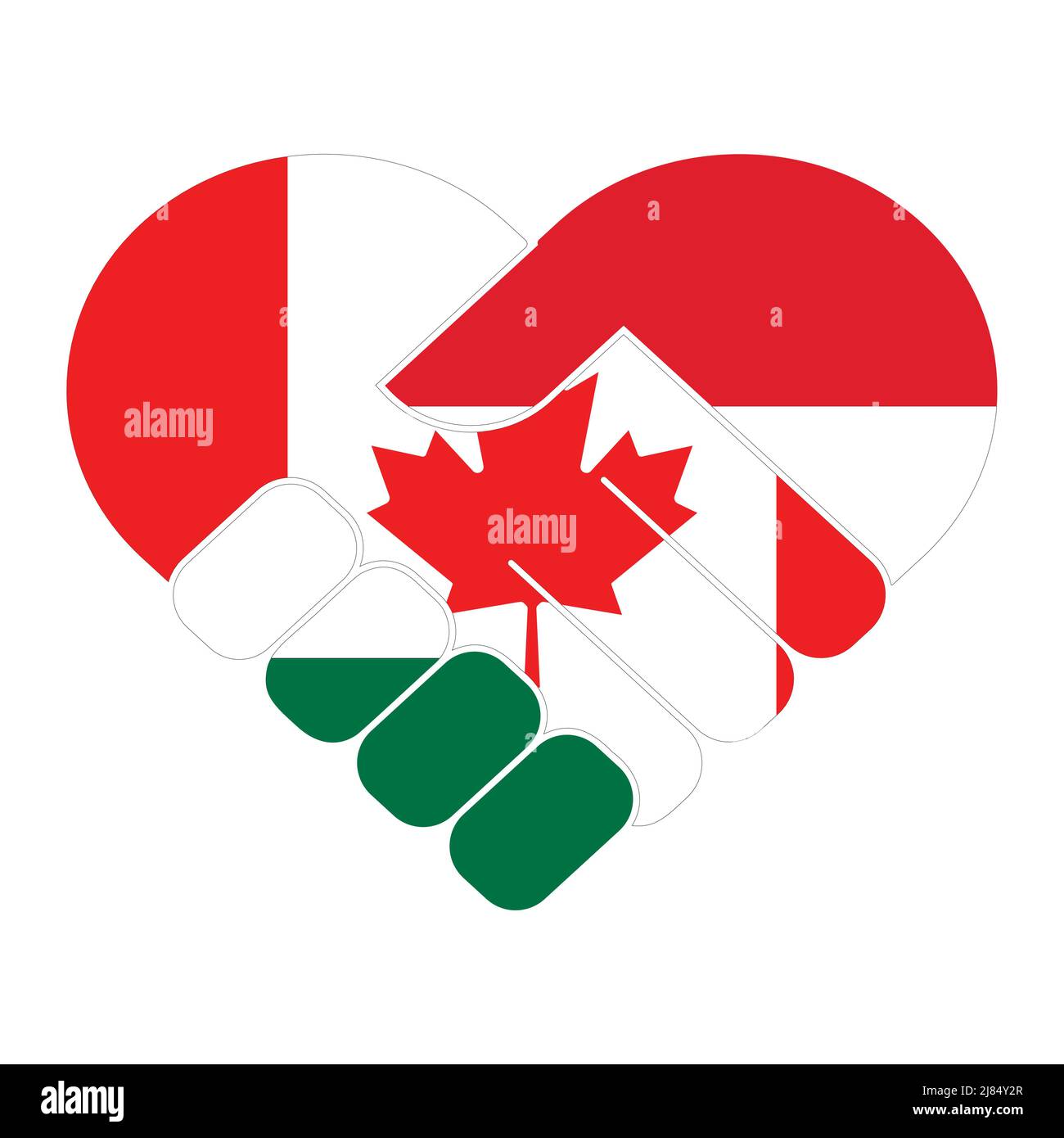 Handshake symbol in the colors of the national flags of Canada and ...