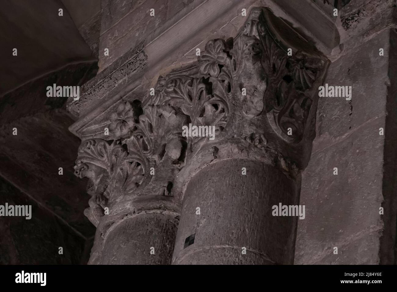 Byzantine column with elaborately carved capitals, decorated with ...