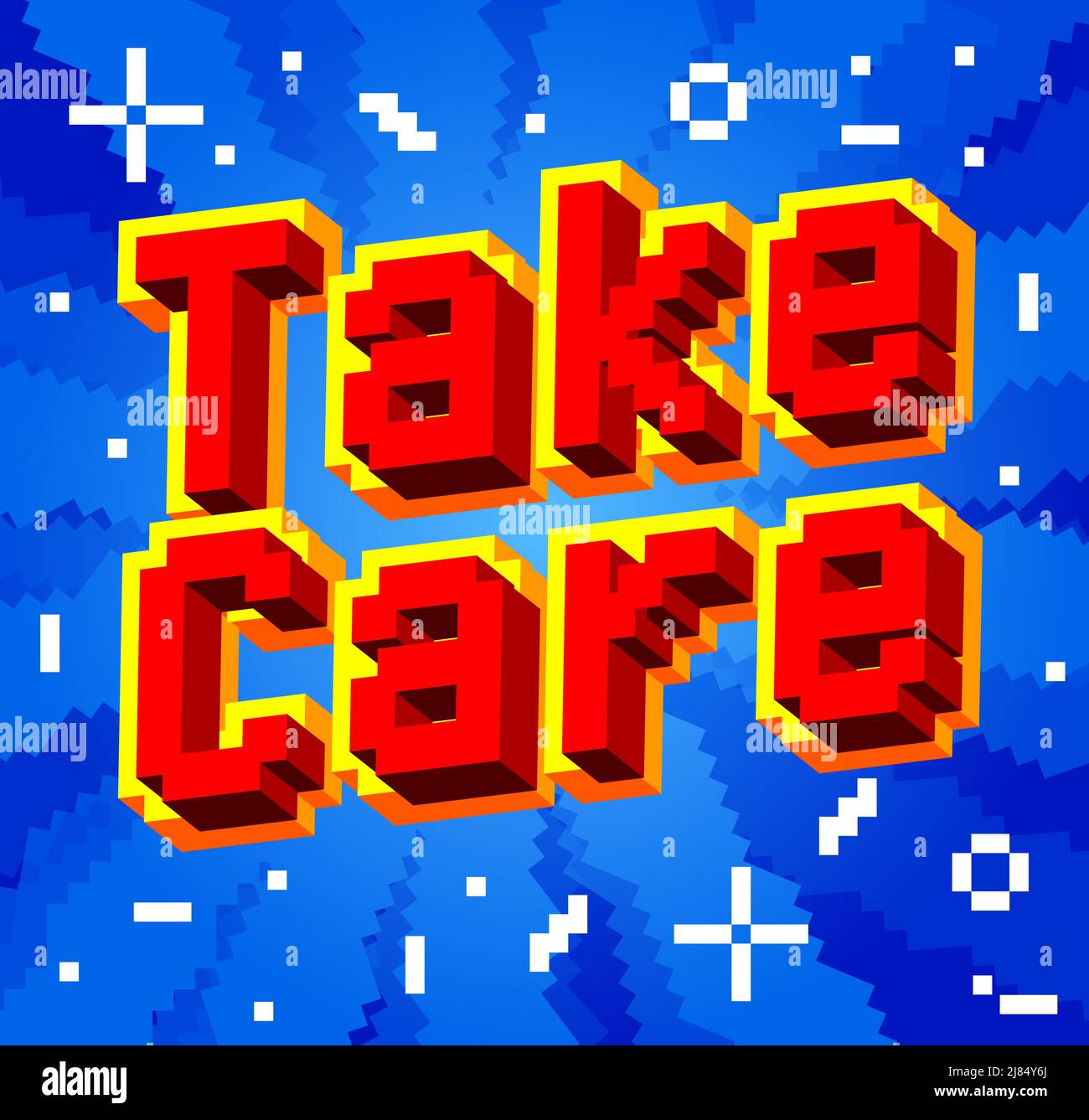 Take Care pixelated word with geometric graphic background. Vector ...