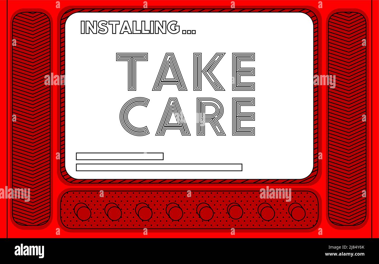 Cartoon Computer With the word Take Care. Message of a screen ...