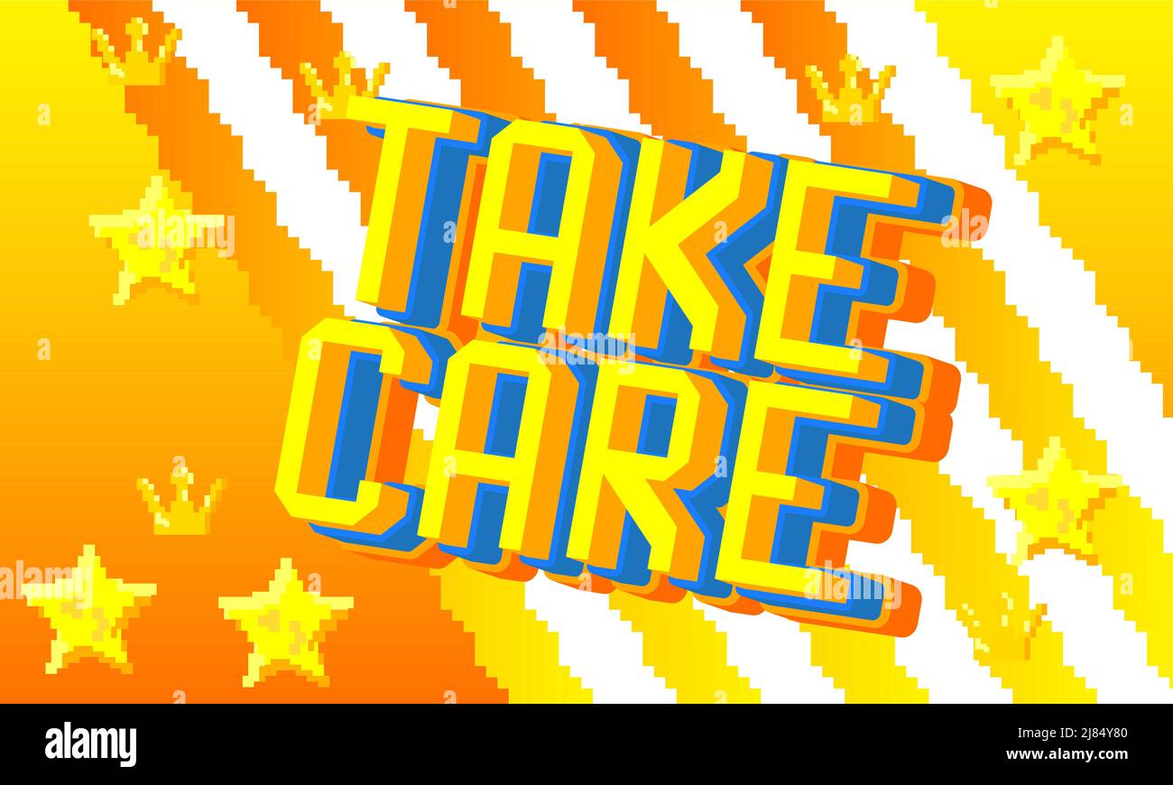 Take Care pixelated word with geometric graphic background. Vector ...