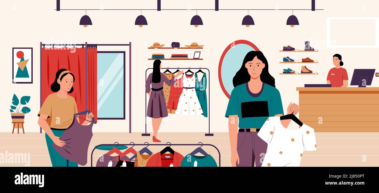 Woman looking at clothes in wardrobe Stock Vector Images - Alamy