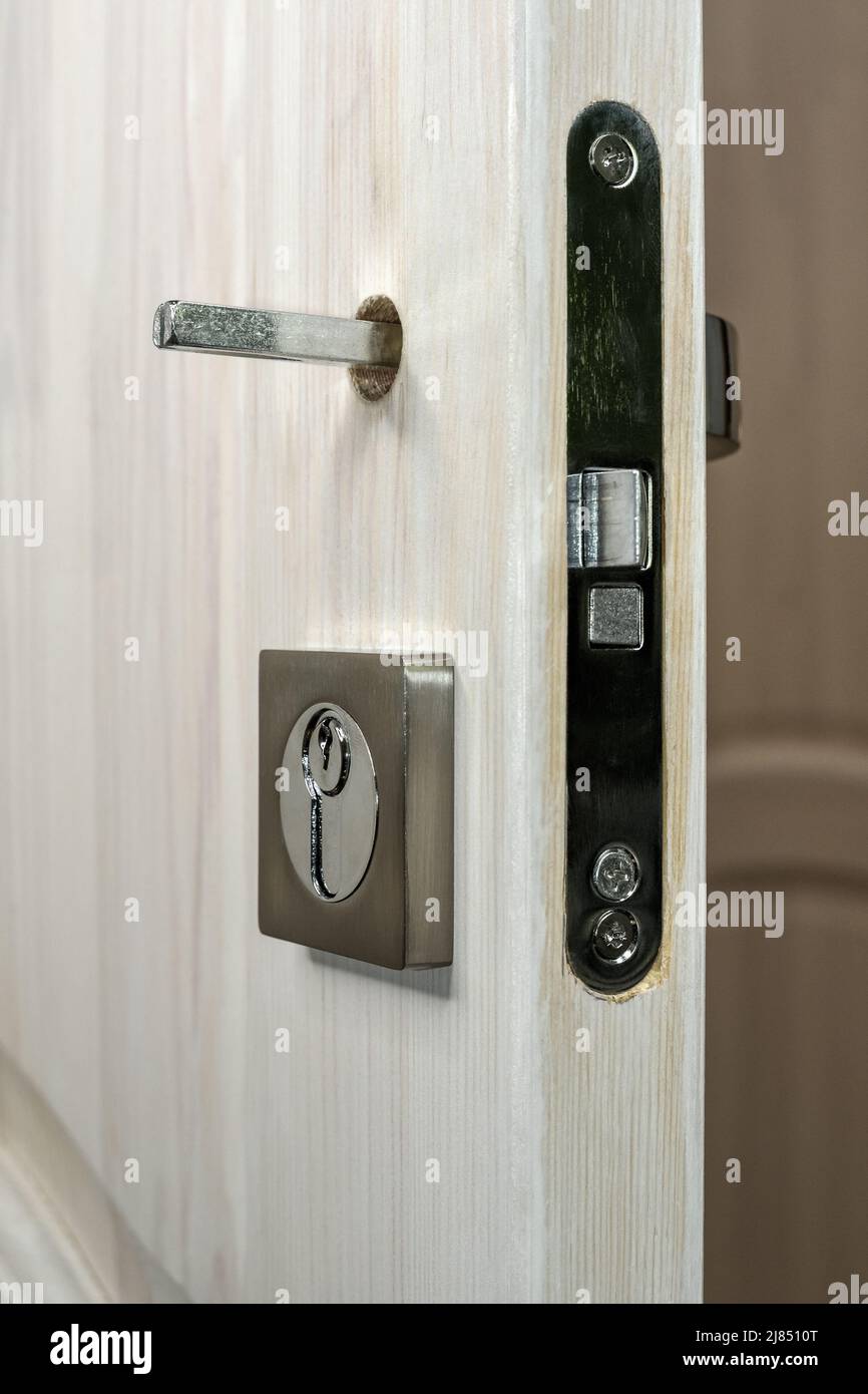 Door lock prepared for handle installation. Repair and installation of ...